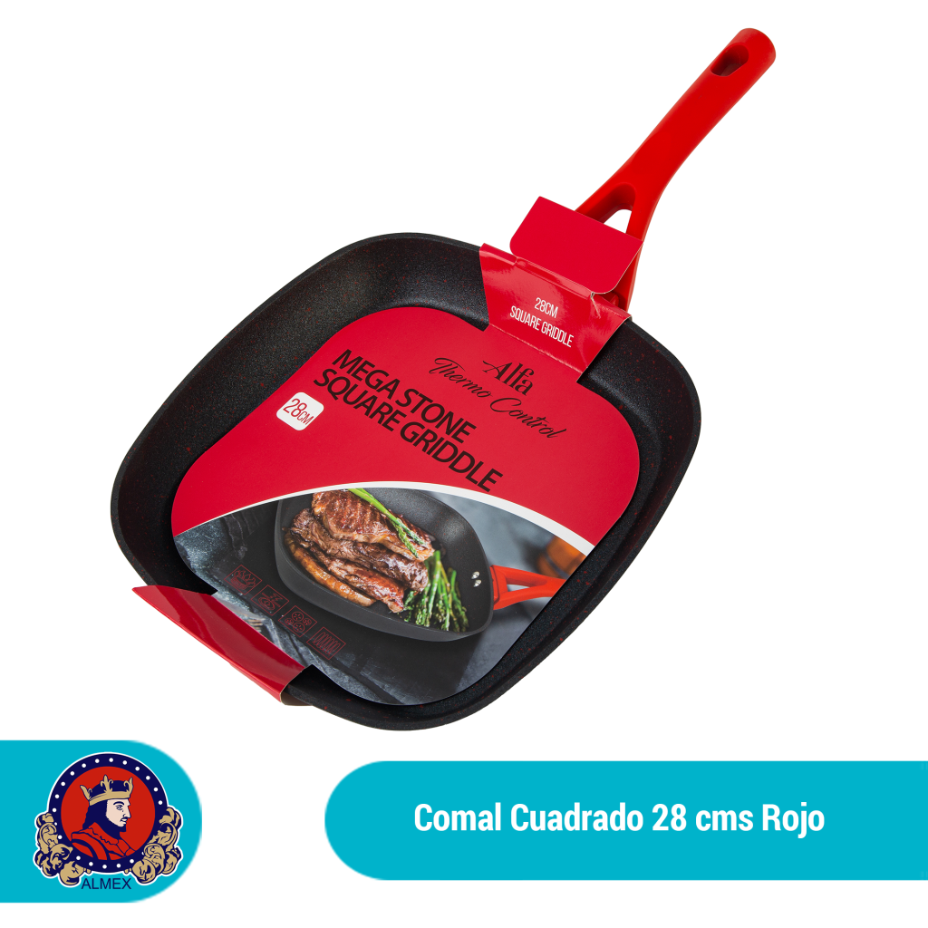 COMAL CUADRADO 28 CMS. MEGA STONE COLOR ROJO - Cristalería El Rey