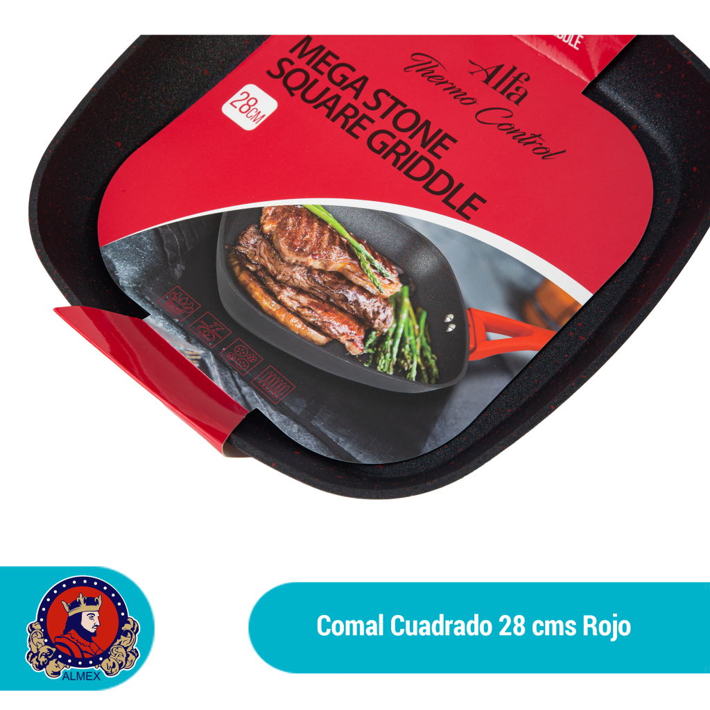 COMAL CUADRADO 28 CMS. MEGA STONE COLOR ROJO - Cristalería El Rey