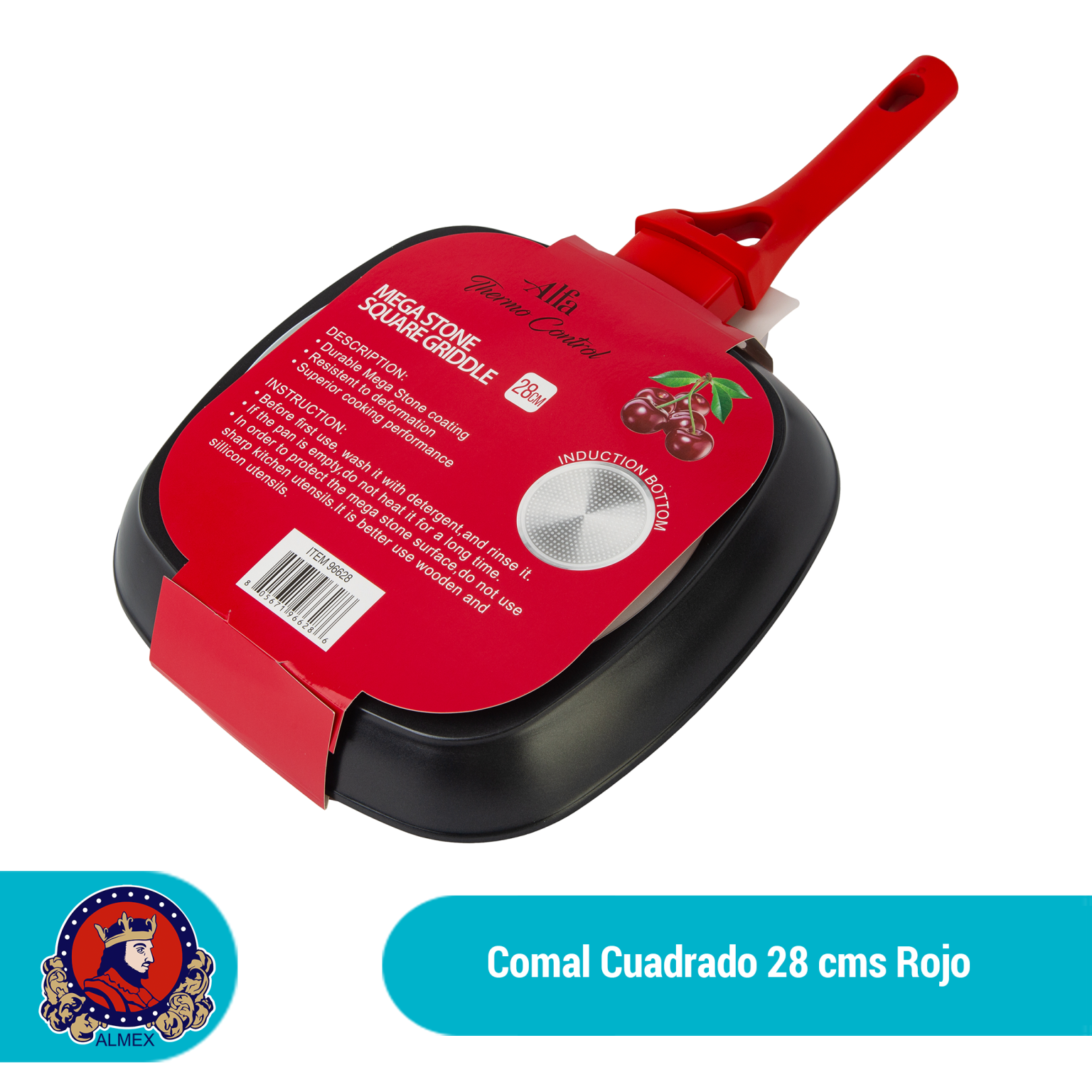 COMAL CUADRADO 28 CMS. MEGA STONE COLOR ROJO - Cristalería El Rey