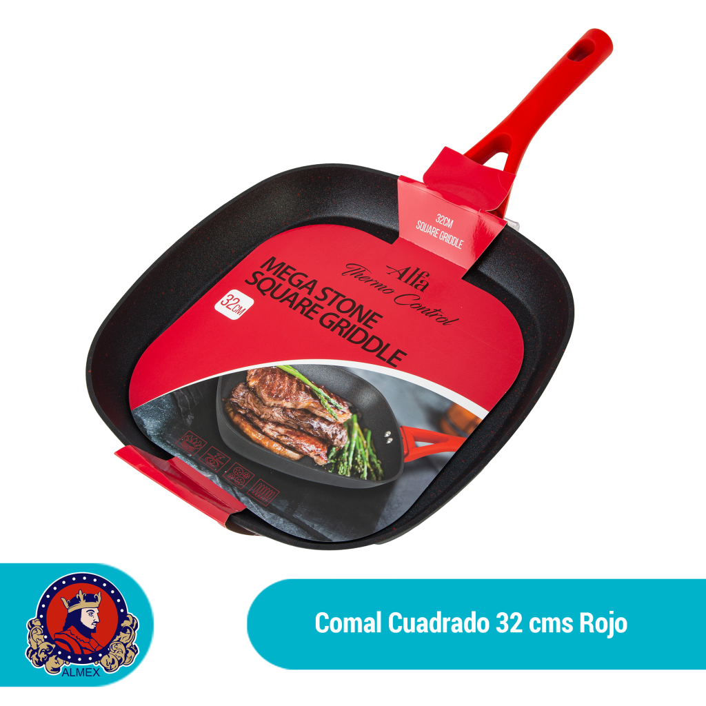 COMAL CUADRADO 32 CMS. MEGA STONE COLOR ROJO - Cristalería El Rey