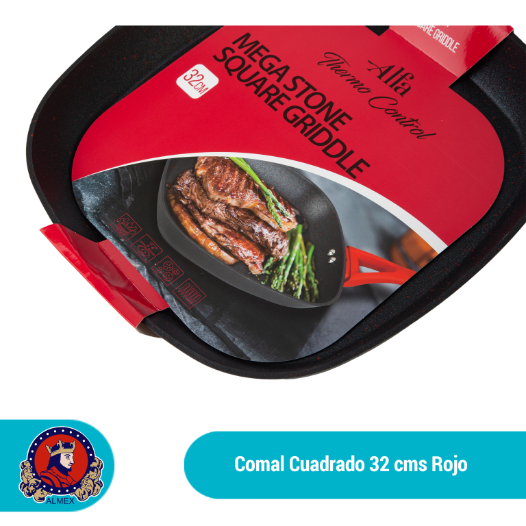 COMAL CUADRADO 32 CMS. MEGA STONE COLOR ROJO - Cristalería El Rey