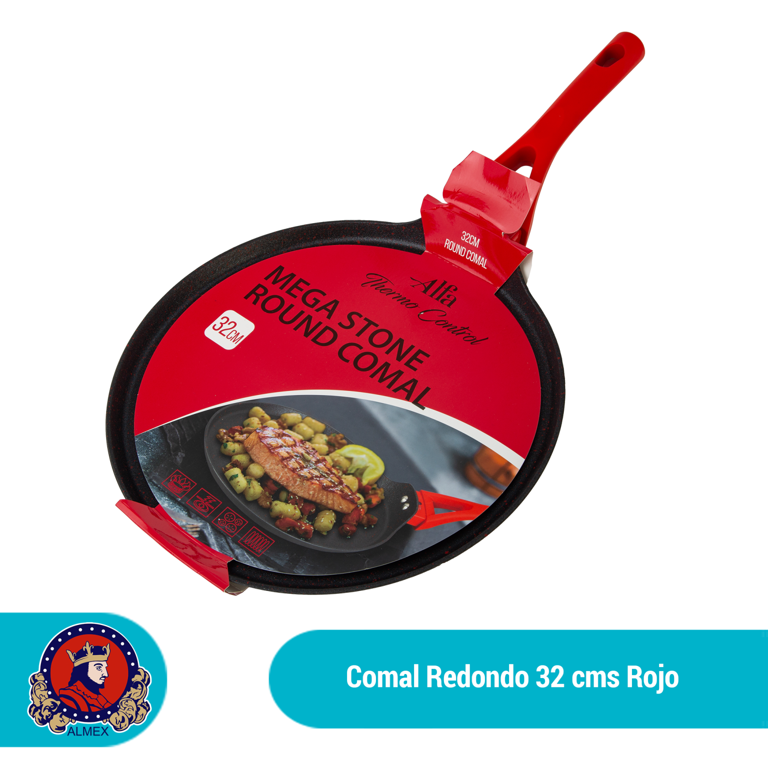 COMAL REDONDO 32 CMS. MEGA STONE COLOR ROJO - Cristalería El Rey