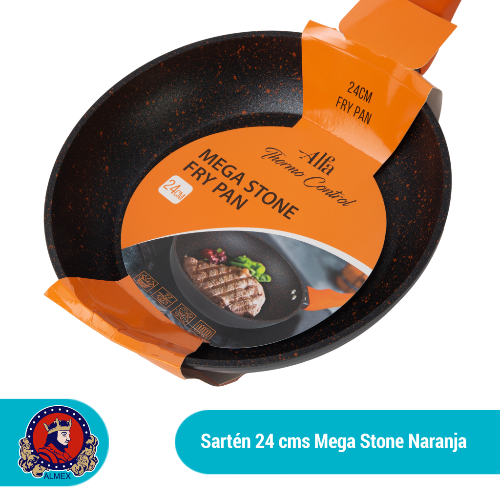 SARTEN 24 CMS MEGA STONE COLOR NARANJA - Cristalería El Rey
