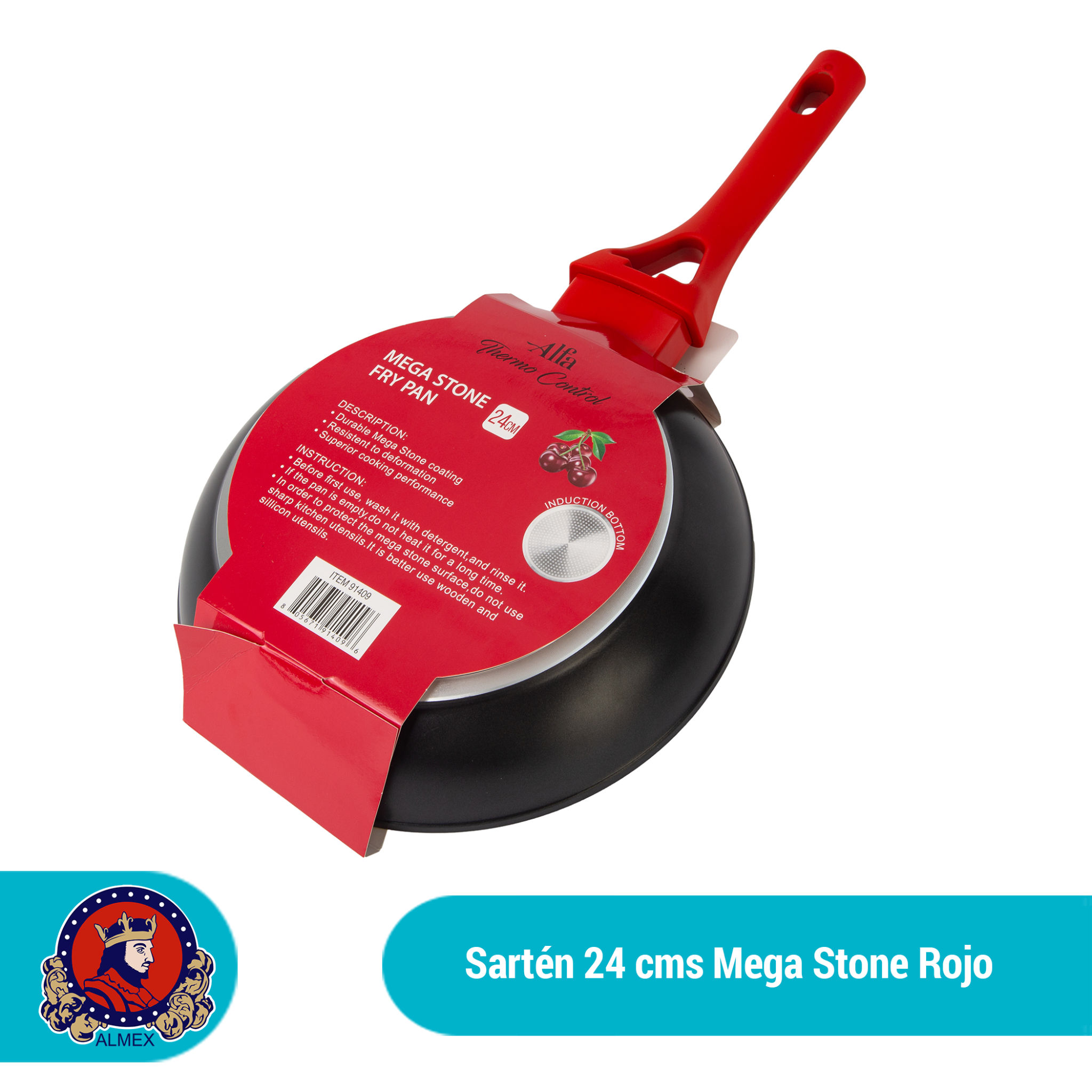 SARTEN 24 CMS MEGA STONE COLOR ROJO - Cristalería El Rey